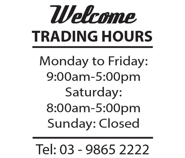 Customise OPENING TRADING HOURS Vinyl Lettering sticker – HM Decal